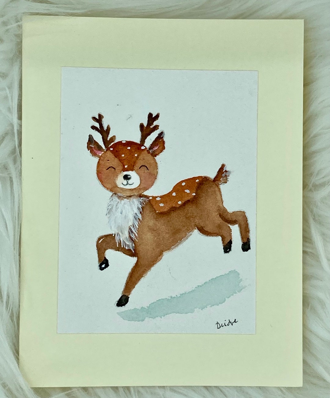 Adorable Reindeer Hand Painted Watercolor Holiday Card - 4.25"x5.5 ...