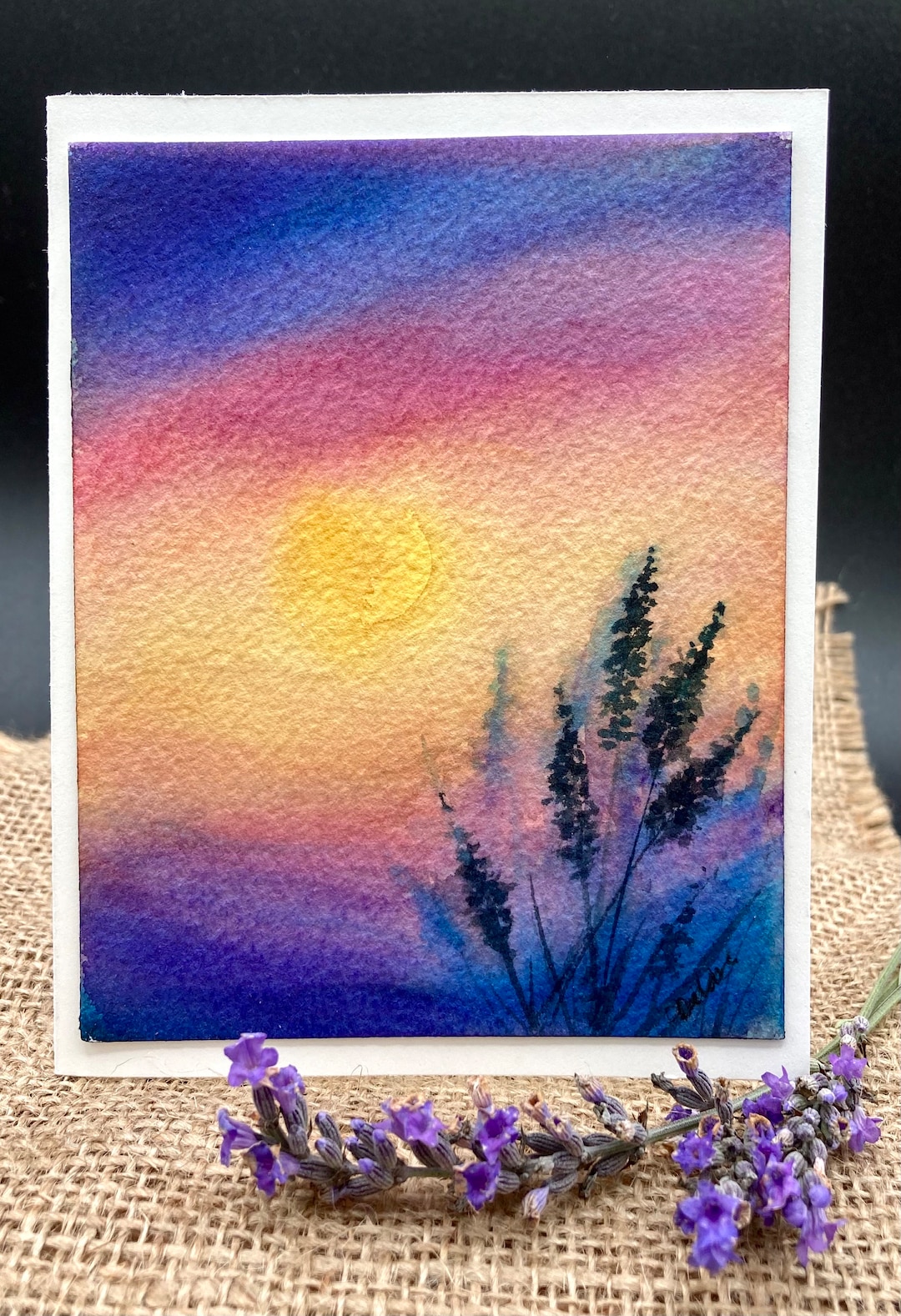 Lavender at Sunset, Watercolor Greeting Card,greeting Card, Hand ...