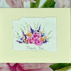 Hand Painted Watercolor Thank You Card — Pink Roses, Lavender & Orange ...