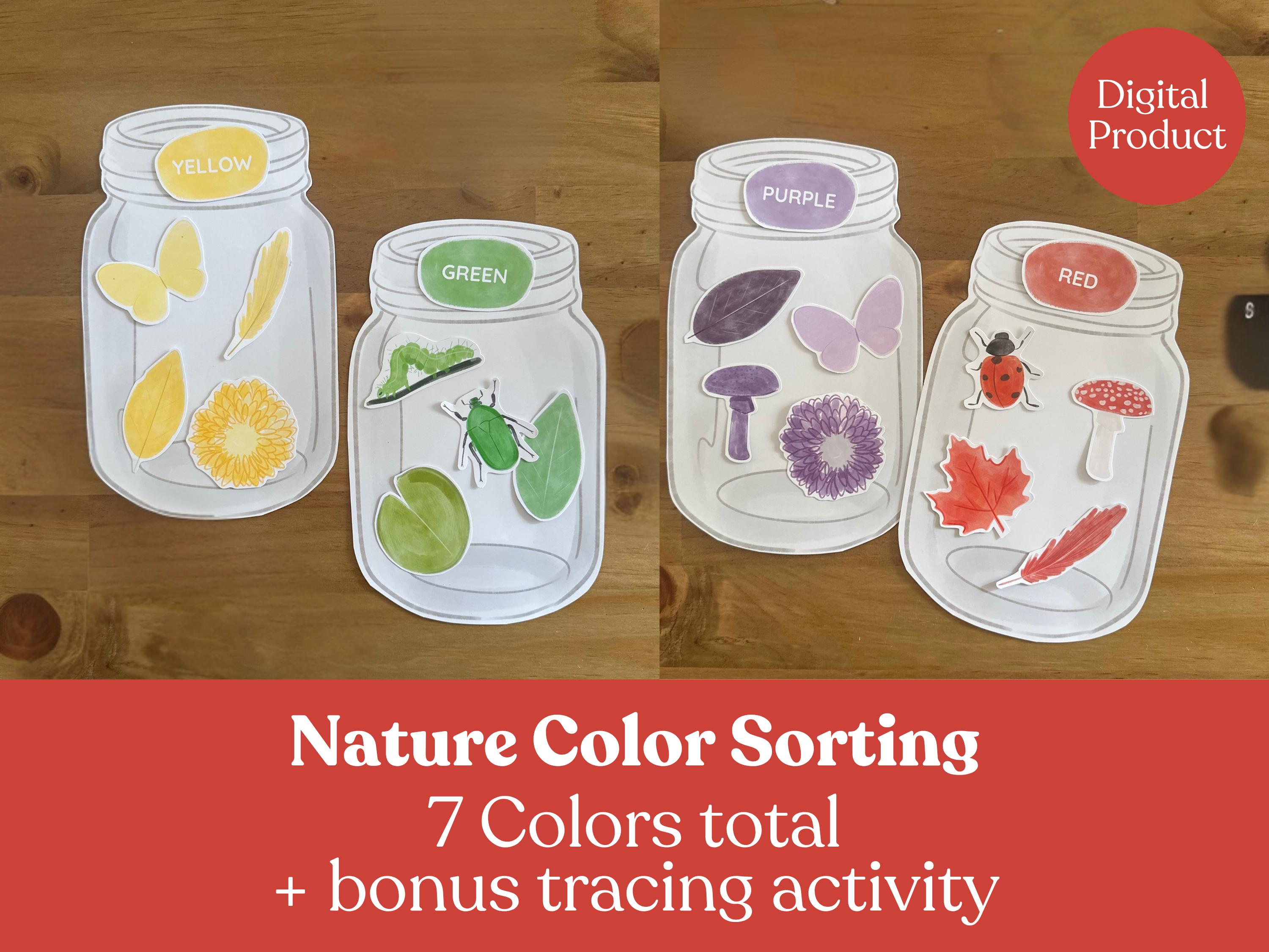 Nature Color Sorting, Color Matching Jars, Printable for Kindergarten ...