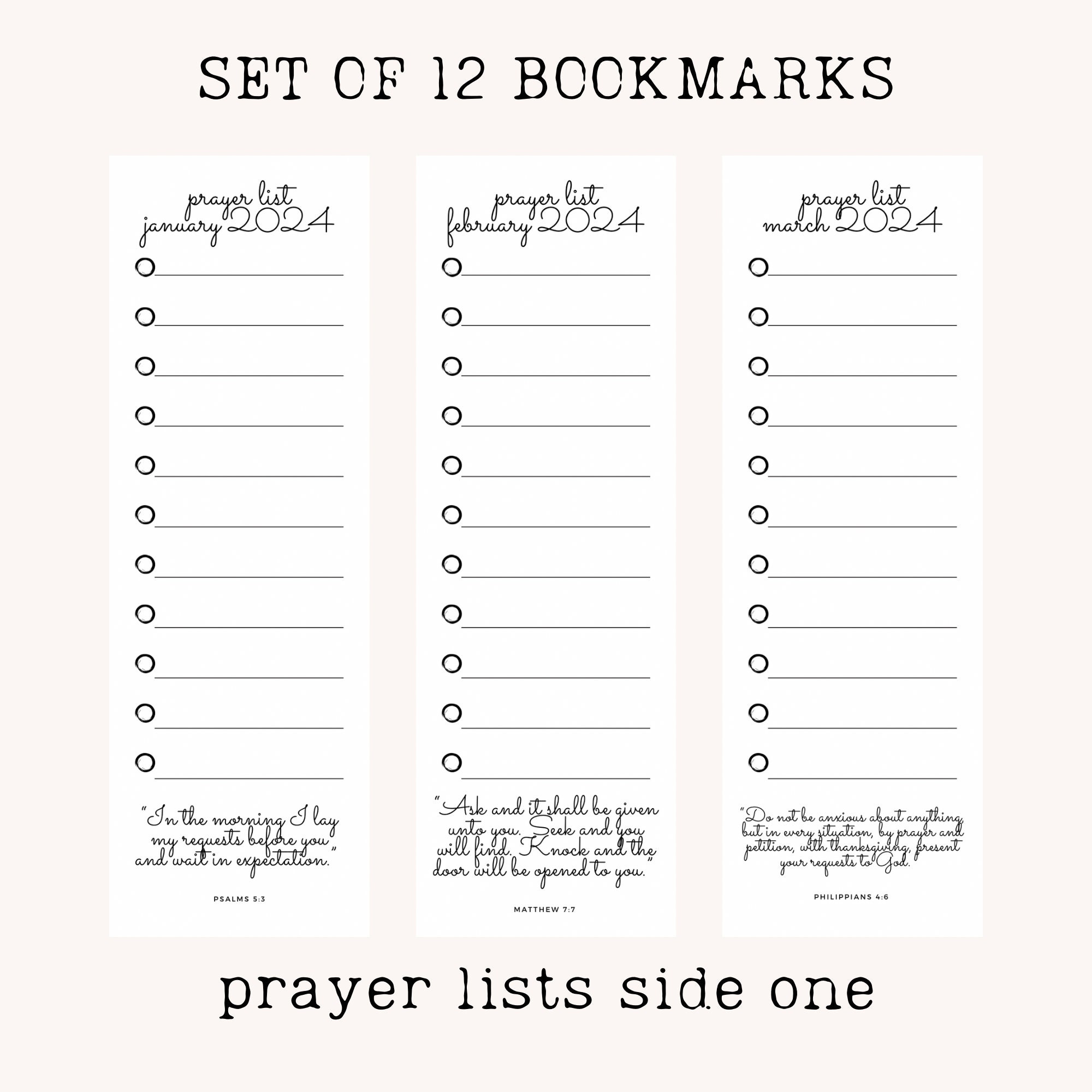 Monthly Prayer List Bookmarks With a Verse and Creative Design - Set of ...