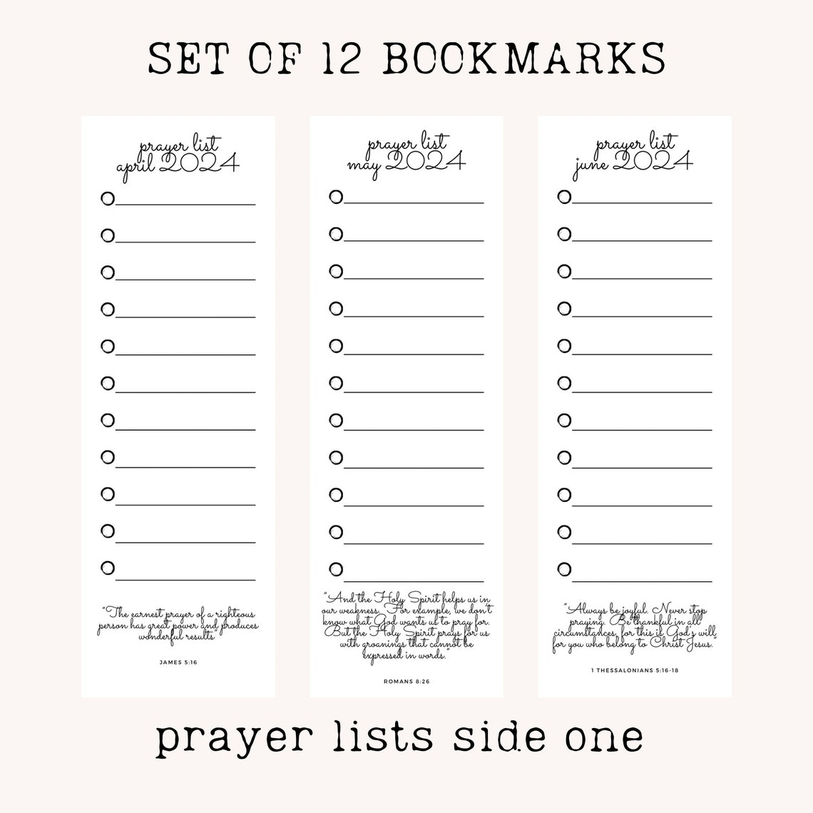 Monthly Prayer List Bookmarks With a Verse and Creative Design - Set of ...
