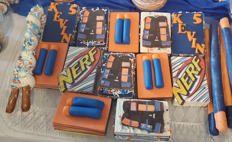 NERF Themed Chocolate Covered Rice Crispy Treats, Apples, Oreos and ...