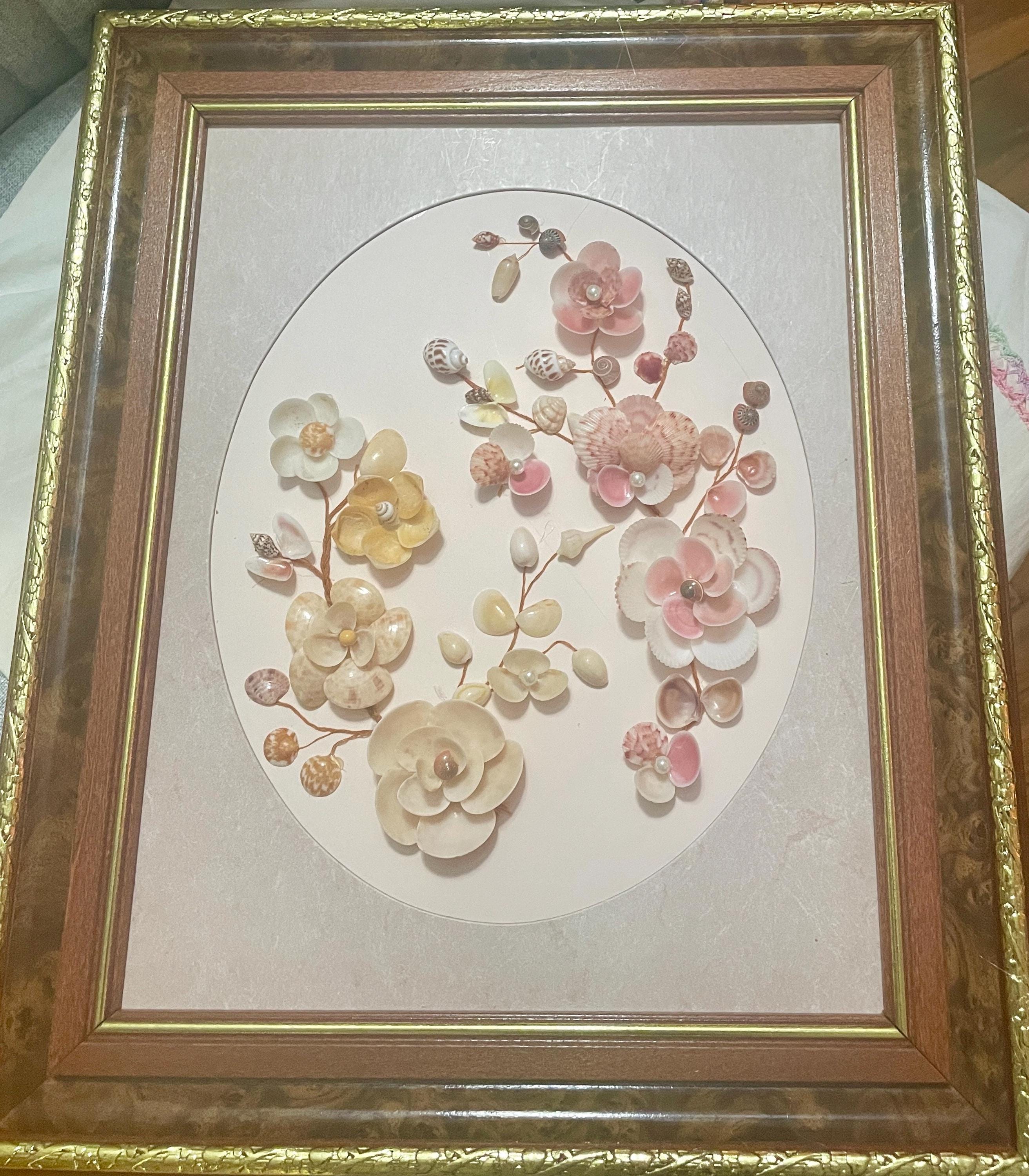 Framed Seashell Flower Art: Handmade Beach Decor, Ocean Style, Size is ...