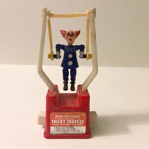 Vintage 1970s Bozo the Clown Trapeze Acrobat Push Button Puppet Toy ...