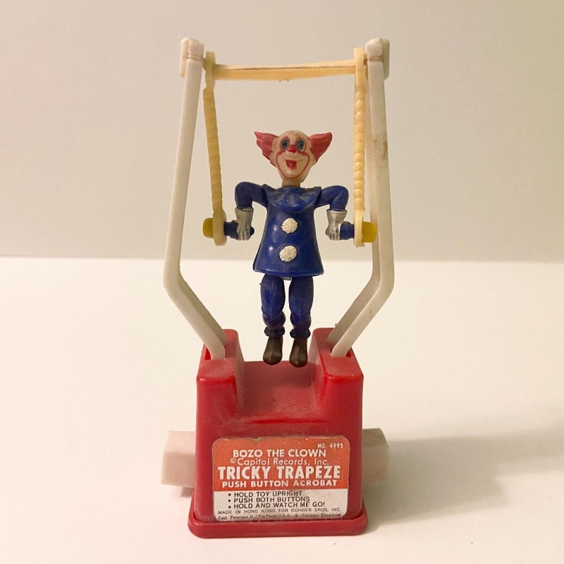Vintage 1970s Bozo the Clown Trapeze Acrobat Push Button Puppet Toy Hong Kong - Etsy