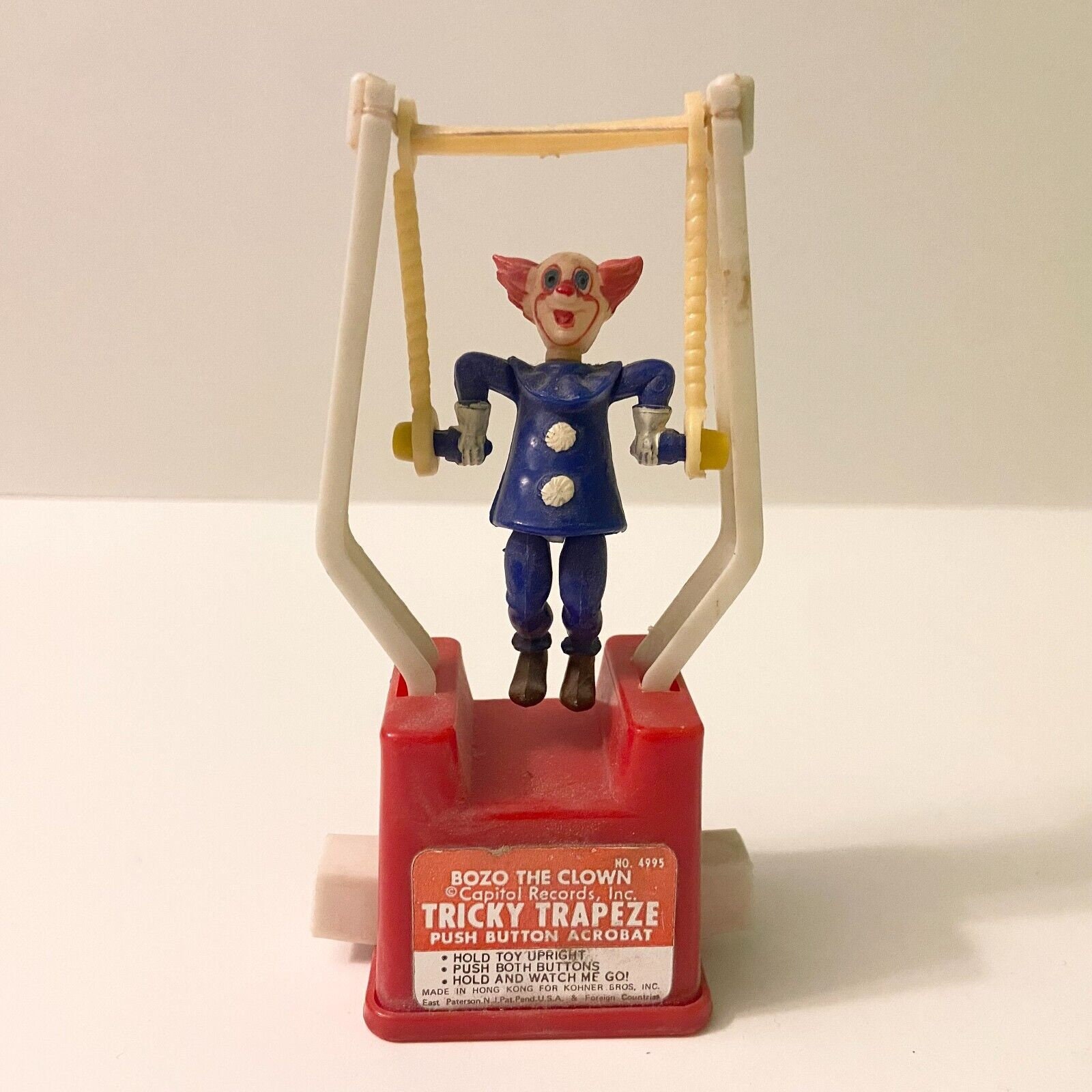 Vintage 1970s Bozo the Clown Trapeze Acrobat Push Button Puppet Toy ...