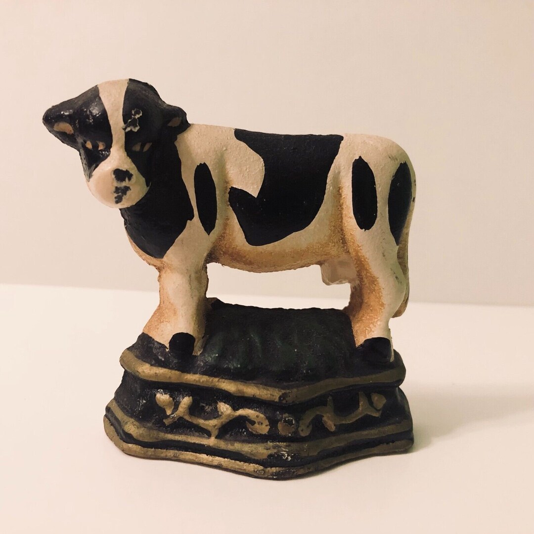 Vintage Rustic Heavy Cast Iron Cow Door Stopper Farm House 3 Inch Tall ...