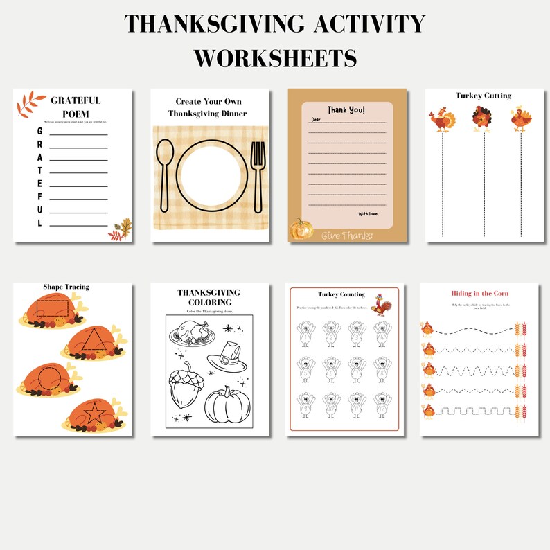 Printable Thanksgiving Activity Worksheets - Etsy