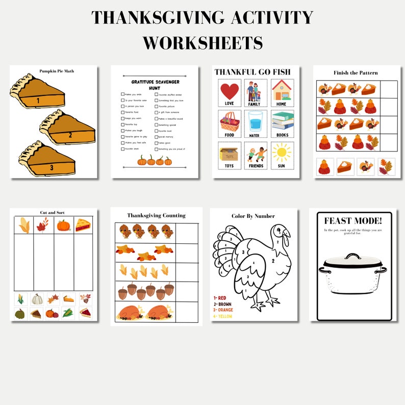 Printable Thanksgiving Activity Worksheets - Etsy