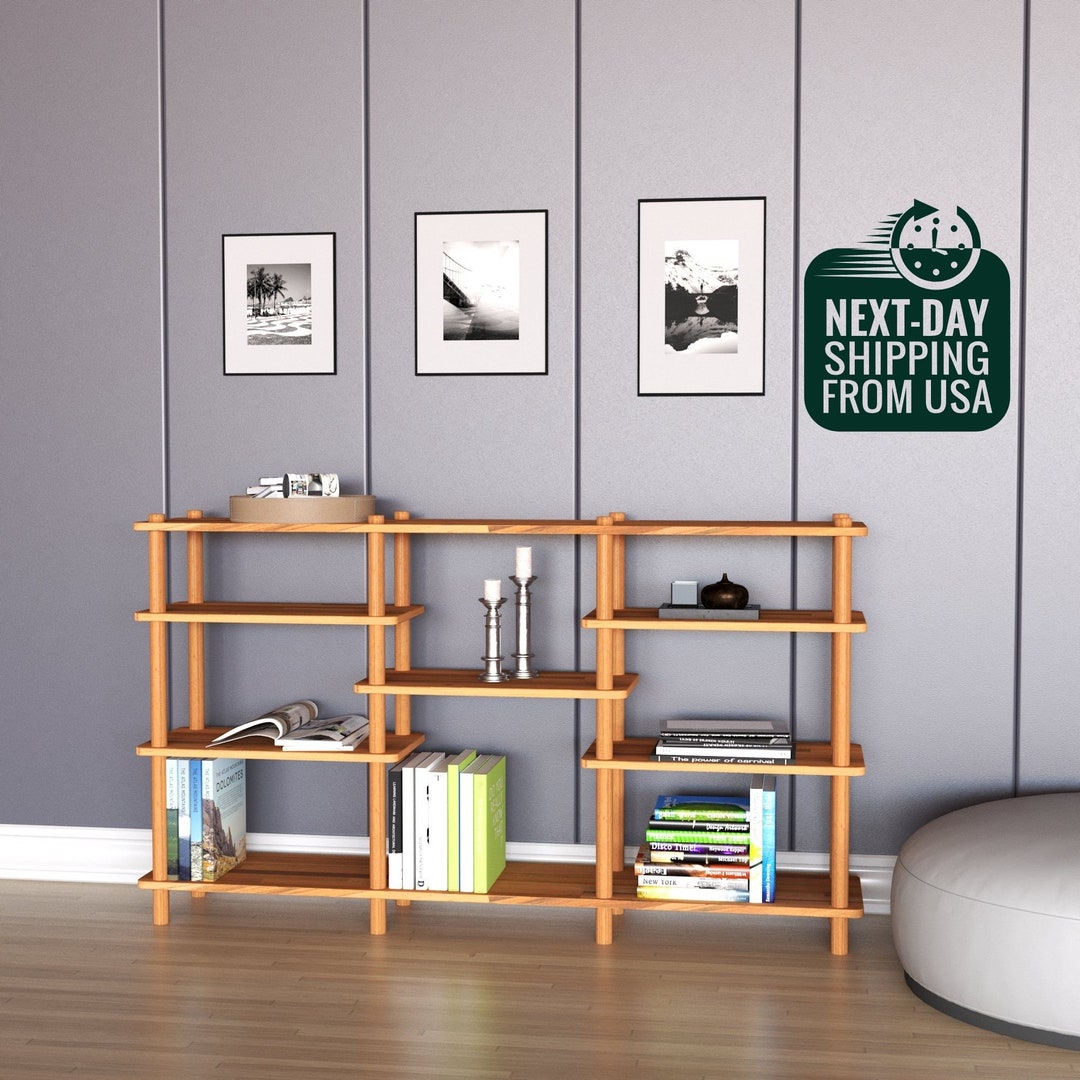 Solid Wood Custom Short Bookcase With Shelves for Living Room, Solid ...