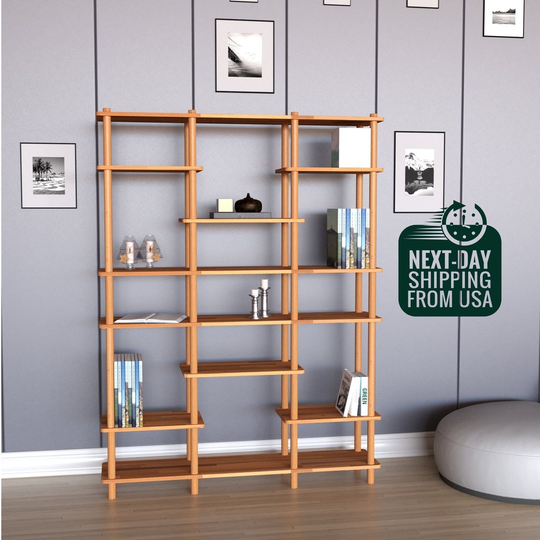 Handmade Solid Beech Wood Bookcase: Customizable 8-shelf Display - Etsy