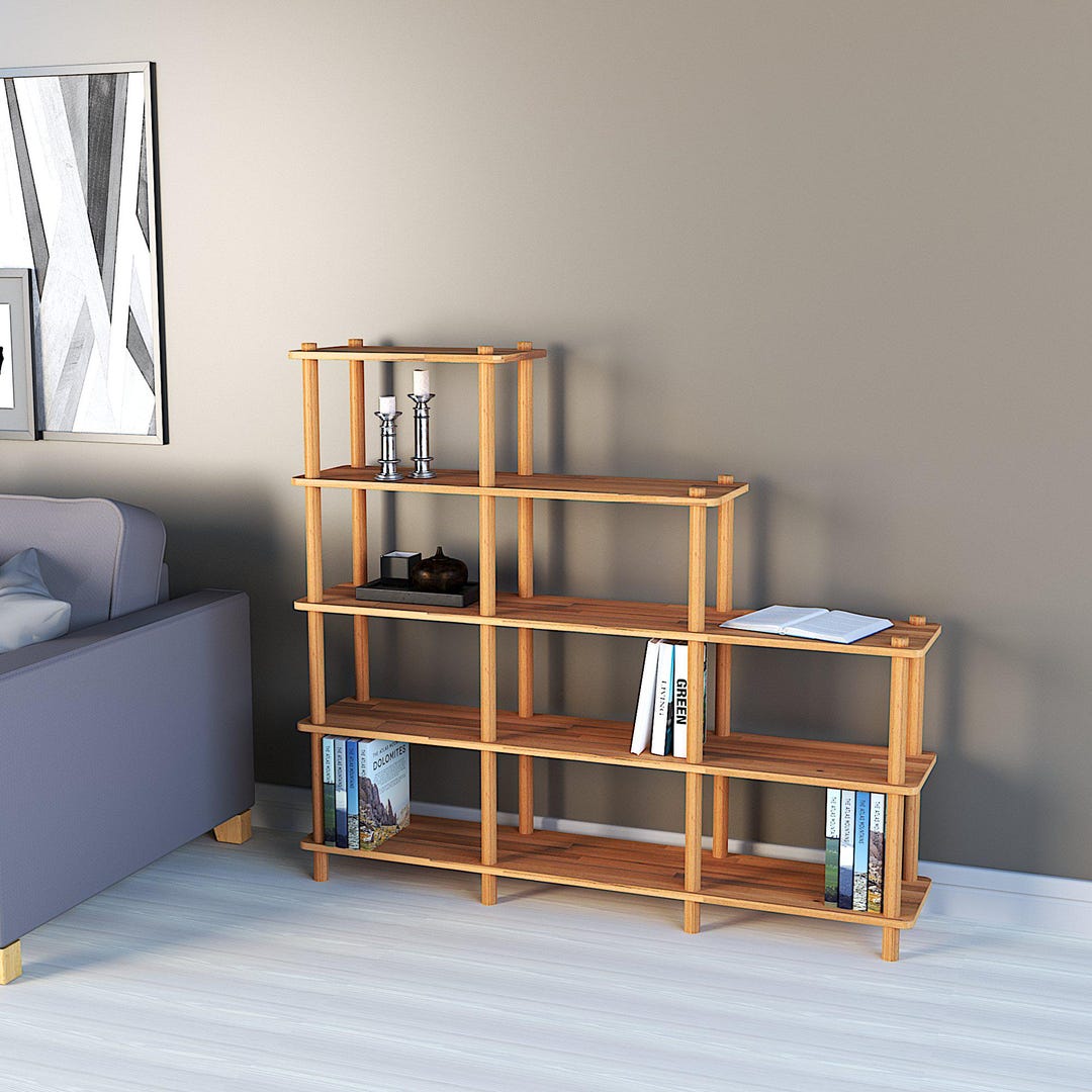 Solid Beech Wood Ladder Bookcase: Custom Size Shelving Unit - Etsy