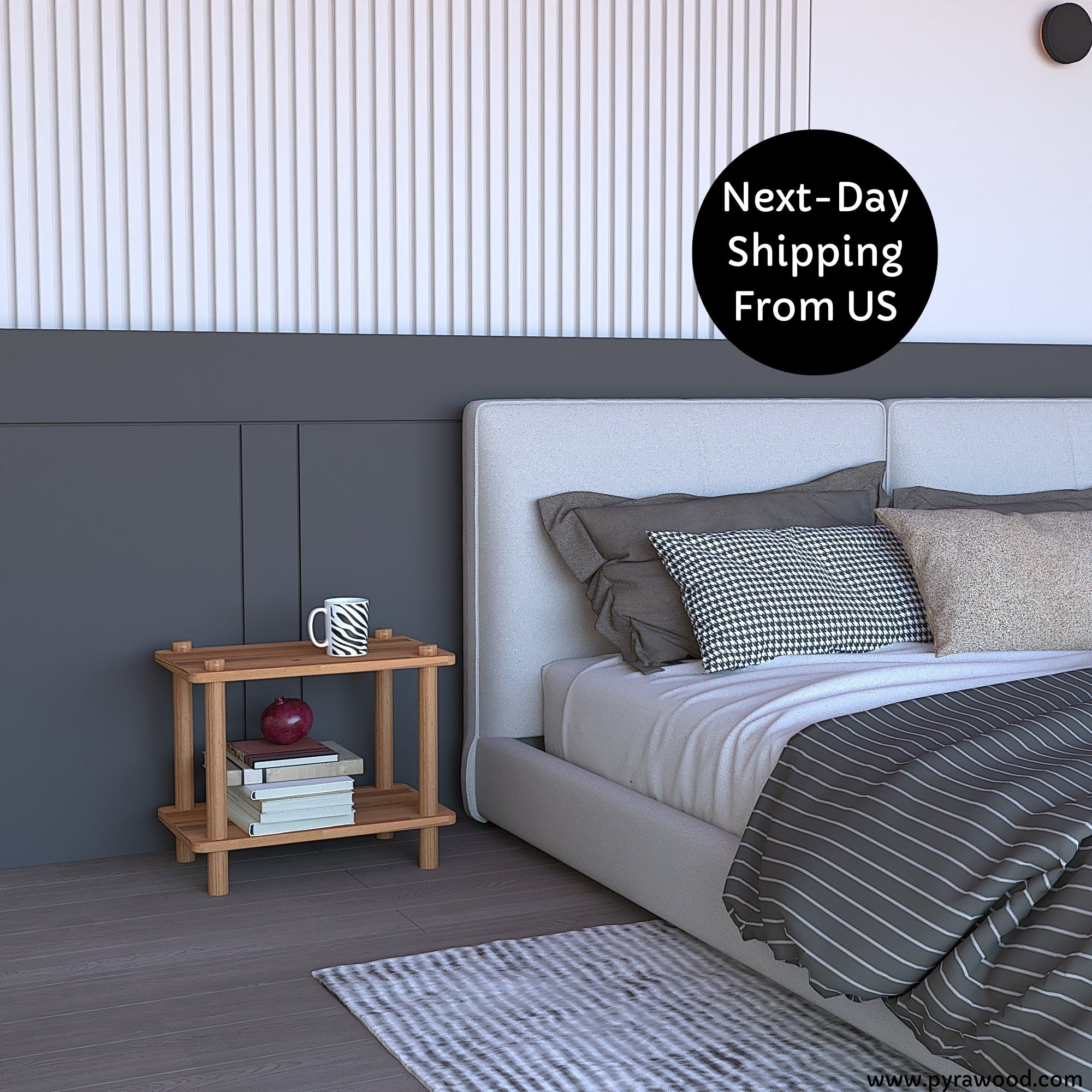 Solid Beech Wooden Nighstand, Minimalist Nightstand for Bedroom, Wood ...
