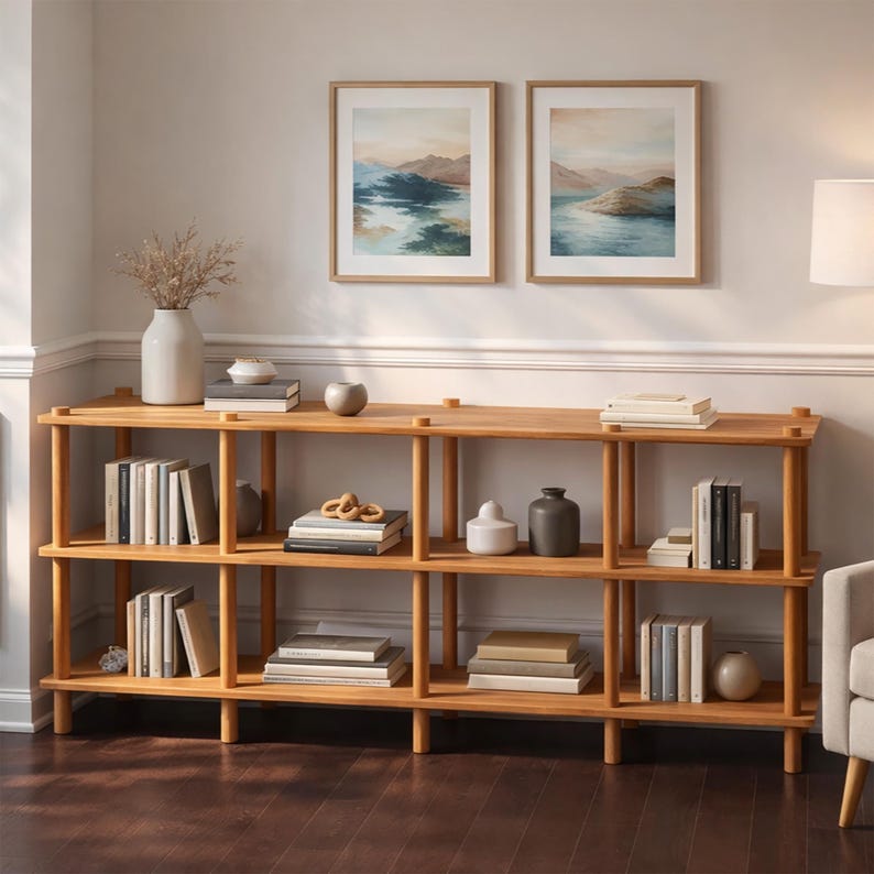 Handmade Beech Wood Media Console: Minimalist TV Stand Bookcase - Etsy