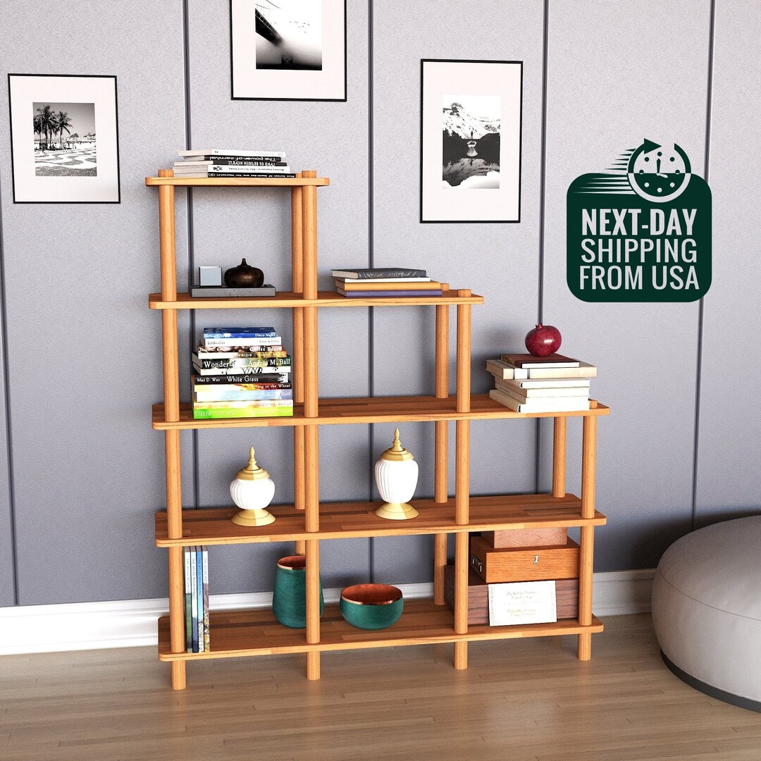 Custom Design Solid Wood Ladder Shape Open Bookcase for Living Room ...