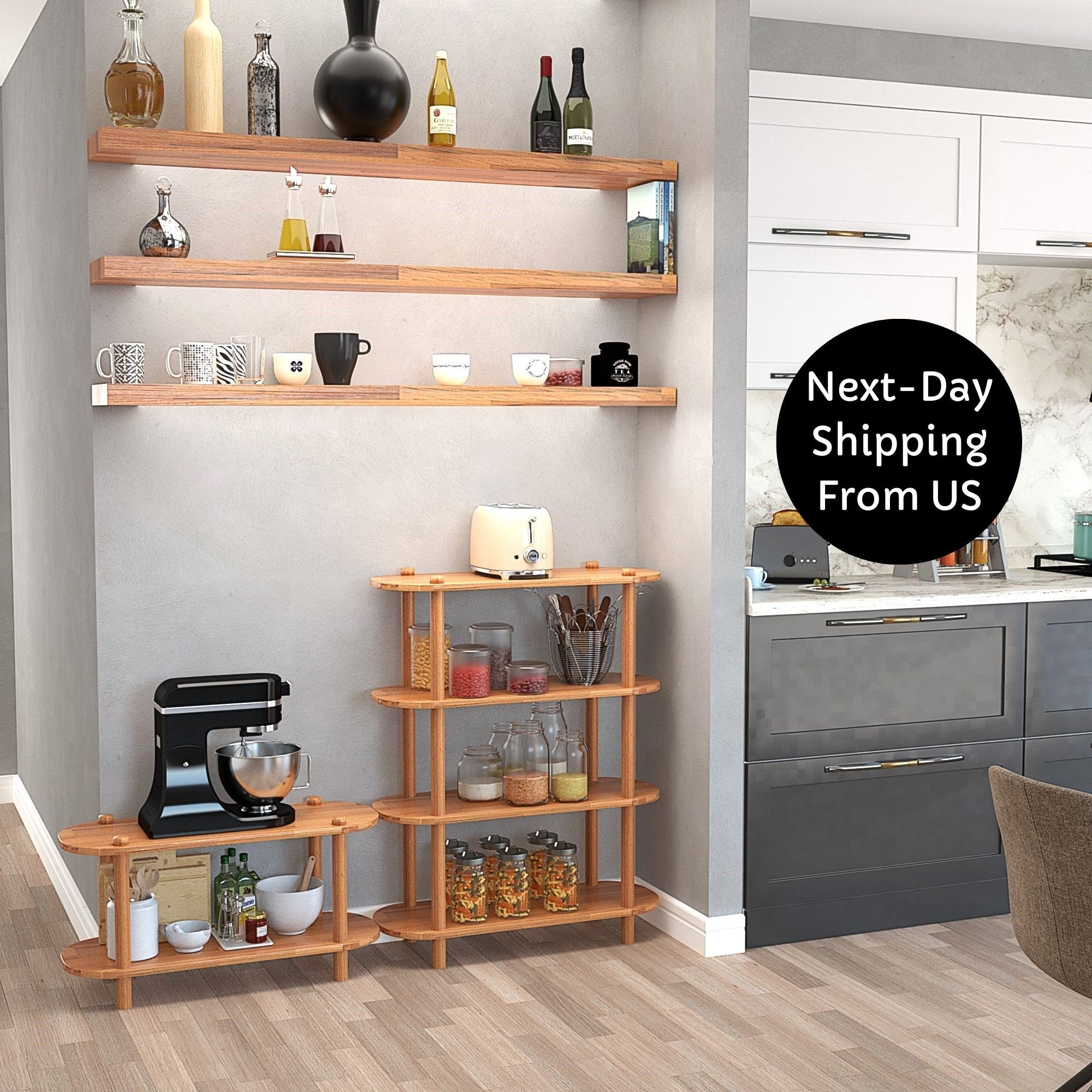 Wooden Kitchen Organizer Cabinet, Wood Storage Shelves, Kitchen Storage ...