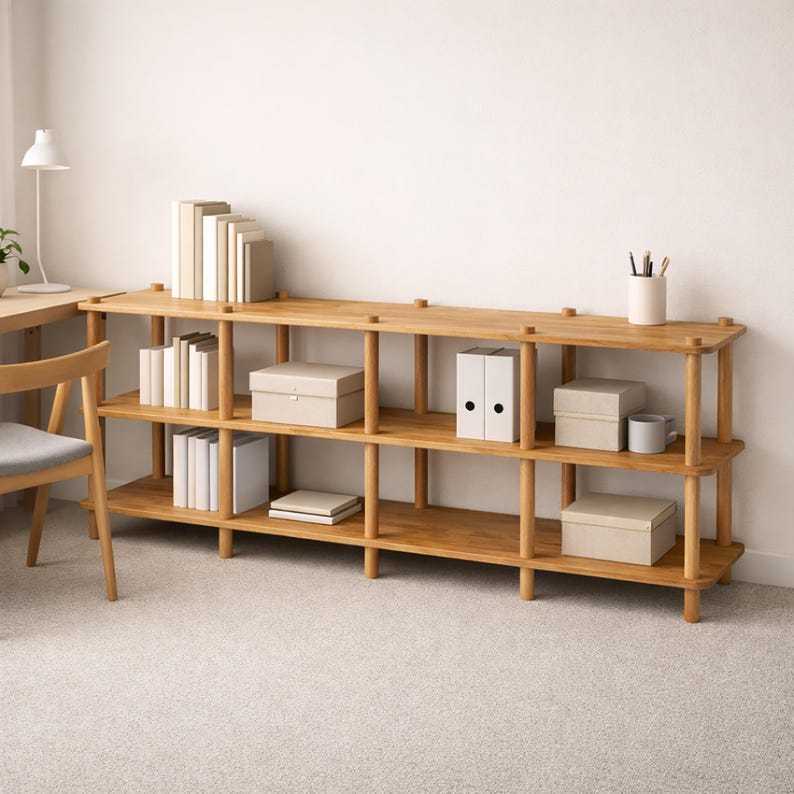 Handmade Beech Wood Media Console: Minimalist TV Stand Bookcase - Etsy