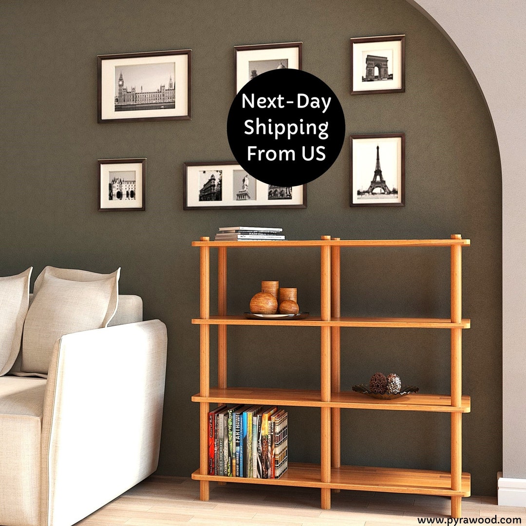 Custom Design Solid Beech Wood Bookcase With 4 Shelves for Living Room ...