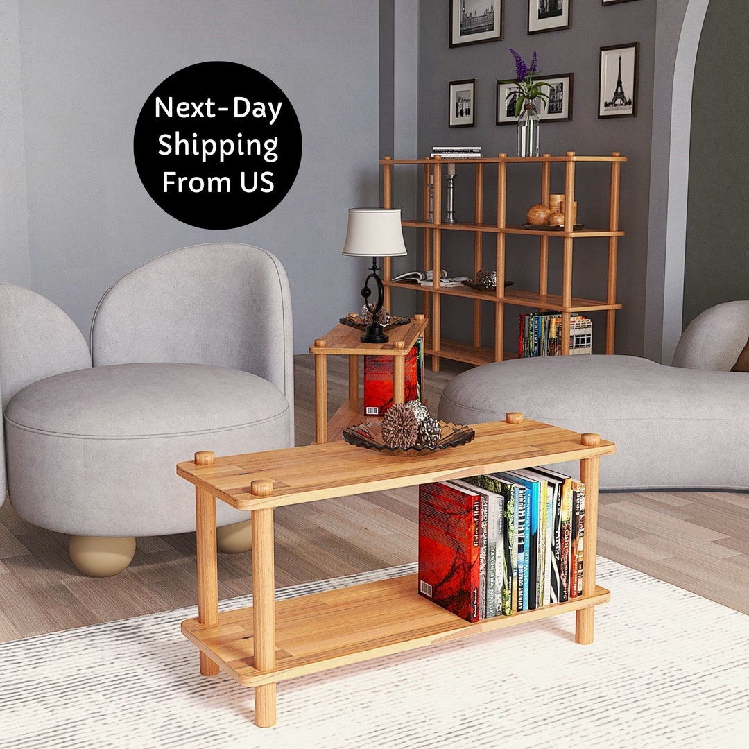 Solid Beech Wood Rectangle Coffee Table, Side Table for Living Room for ...