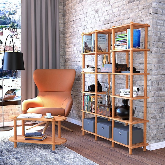 Solid Beech Wood Bookshelf Solid Wood Bookcase With 6 Shelves Custom Bookcase Farm House Wooden Bookcase Living Room Bookshelf Etsy