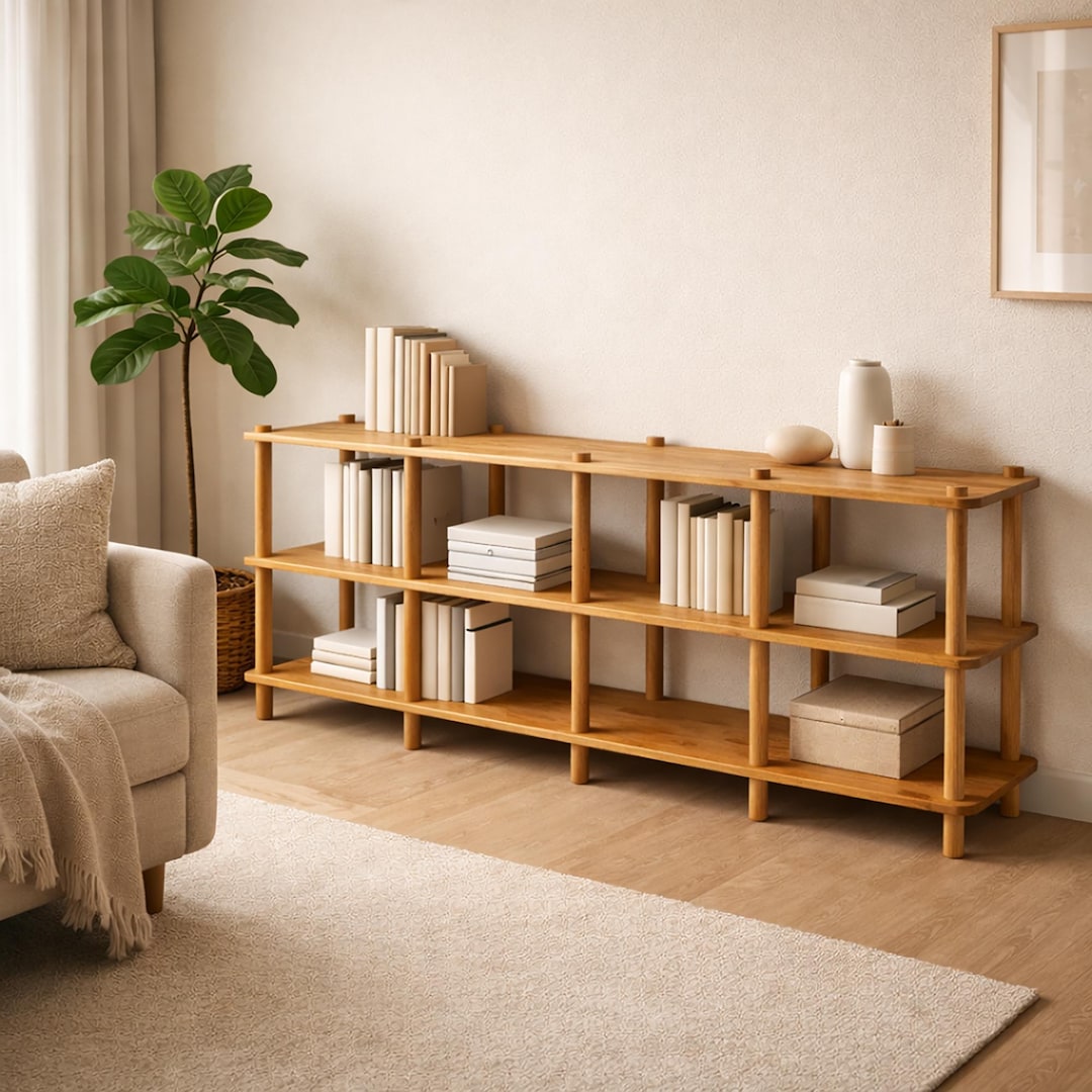 Handmade Beech Wood Media Console: Minimalist TV Stand Bookcase - Etsy
