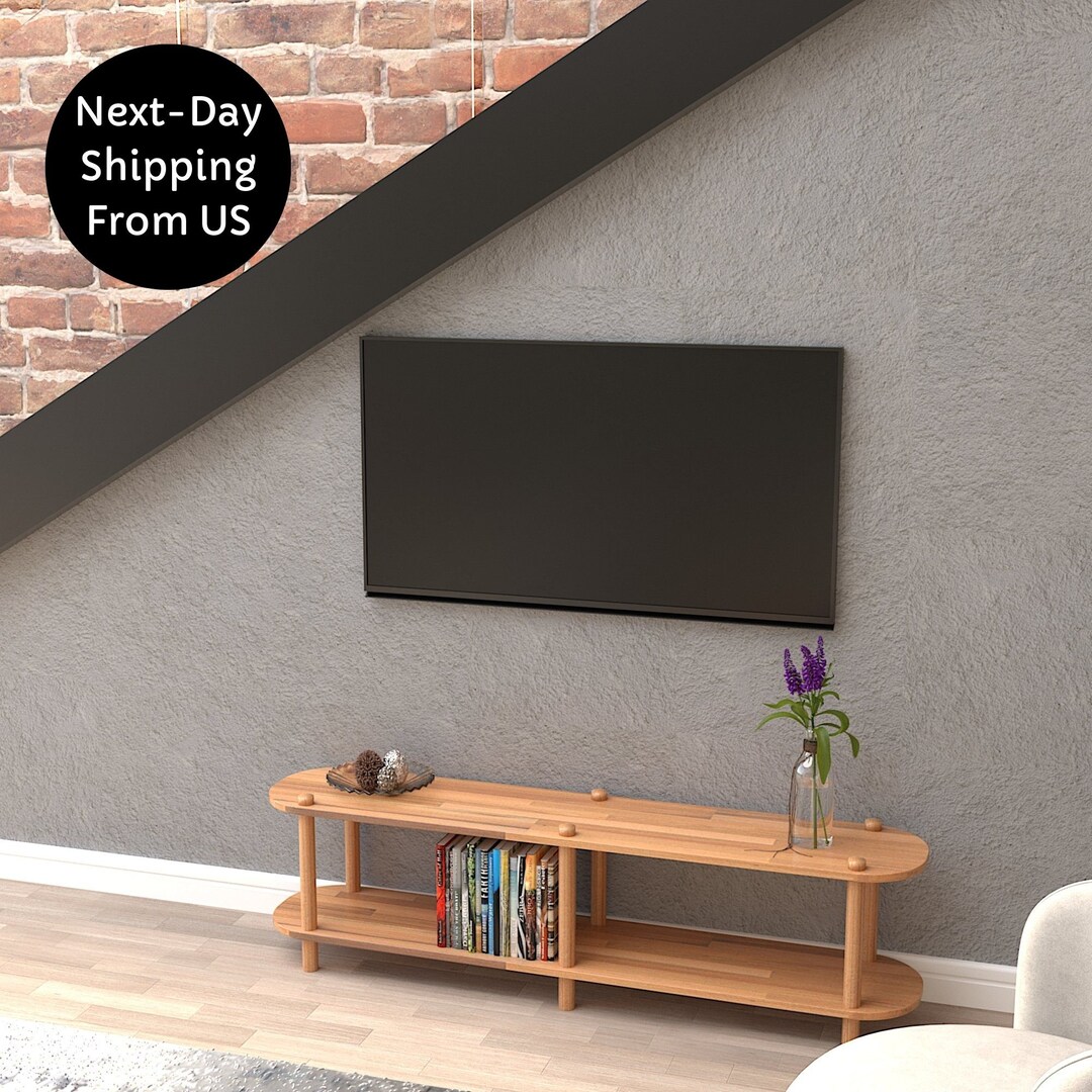 Custom Wood Large Media Console, Minimalist Solid Beech Wooden TV Stand ...
