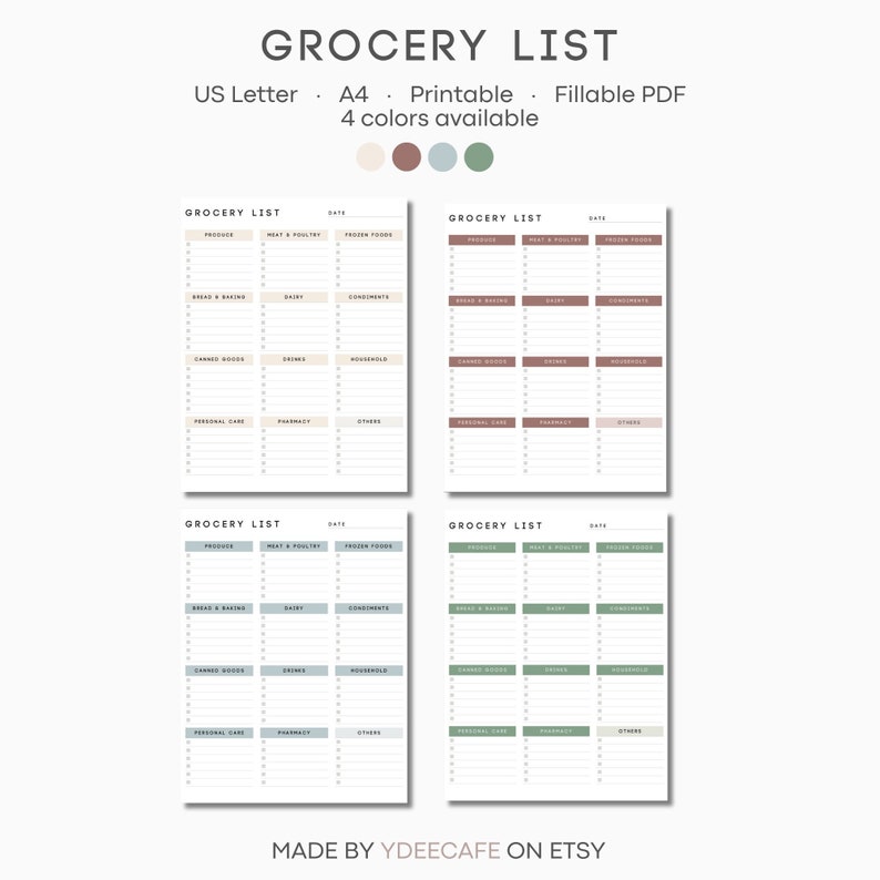Grocery List Printable Fillable Template Minimal Grocery - Etsy