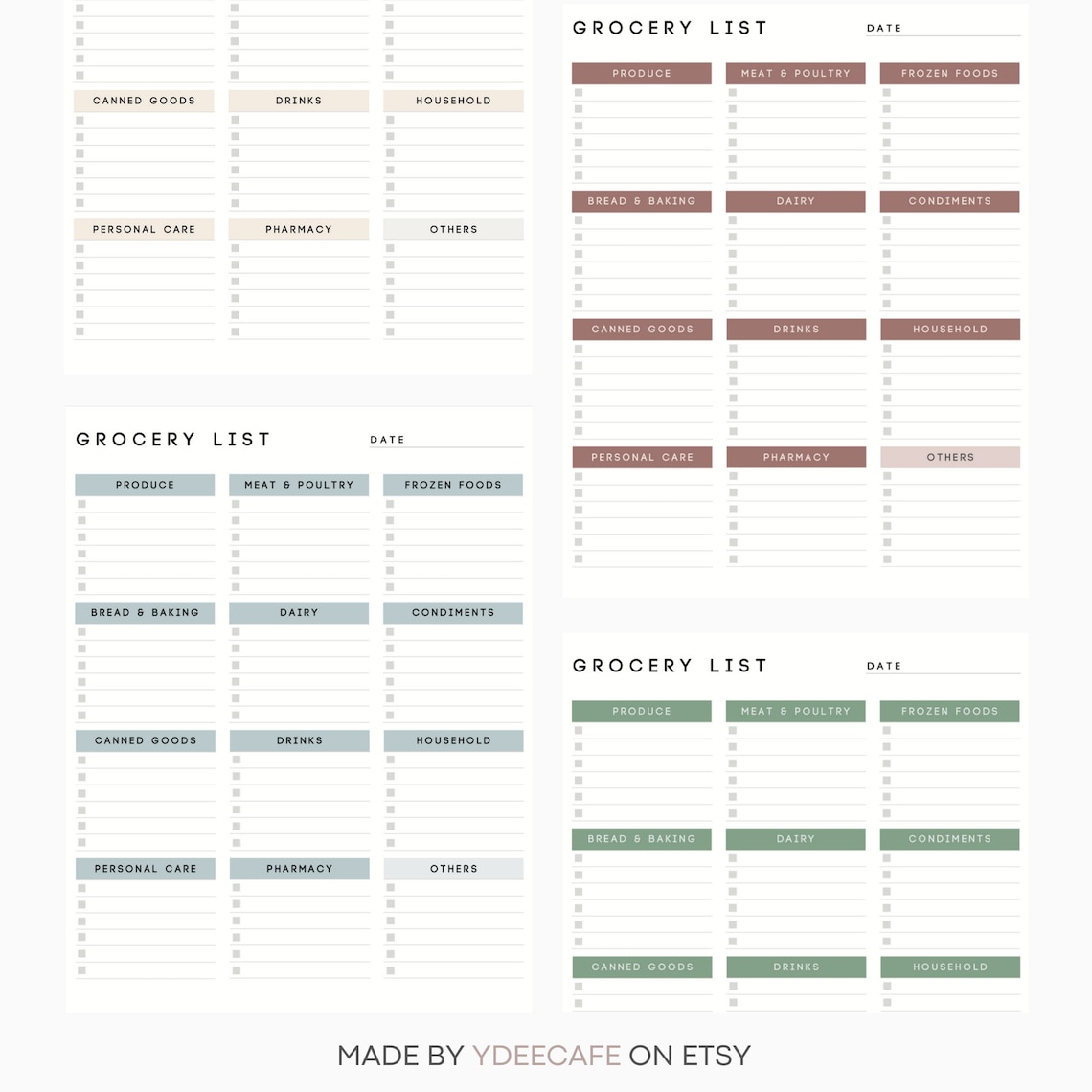 Grocery List Printable Fillable Template Minimal Grocery - Etsy