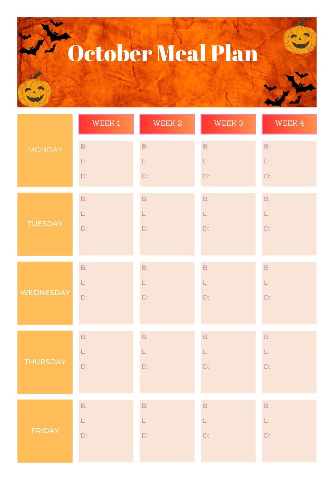 October Meal Planner - Etsy