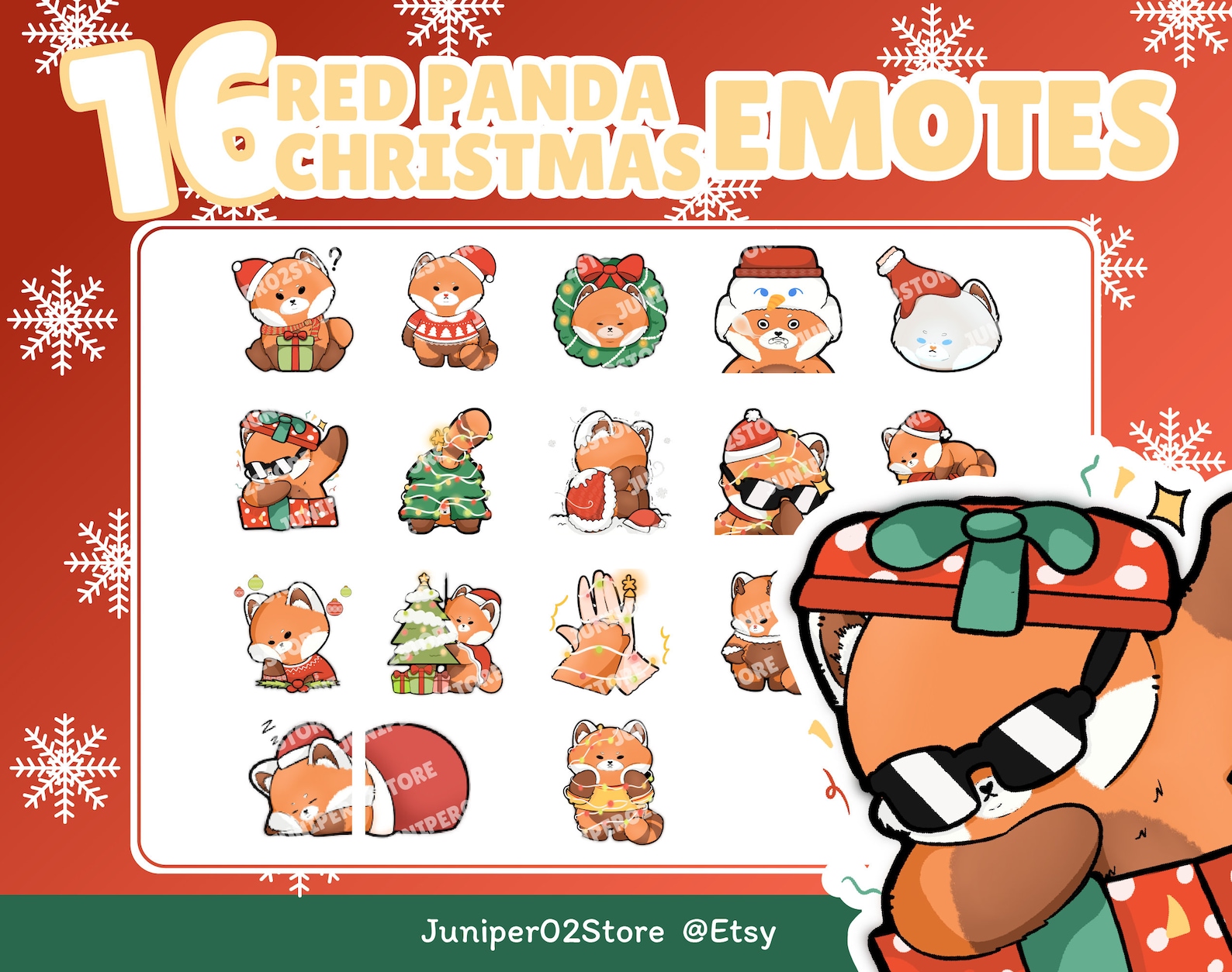 Red Panda Emotes Full Christmas 16 Emotes Red Panda Chibi Cute Emotes ...