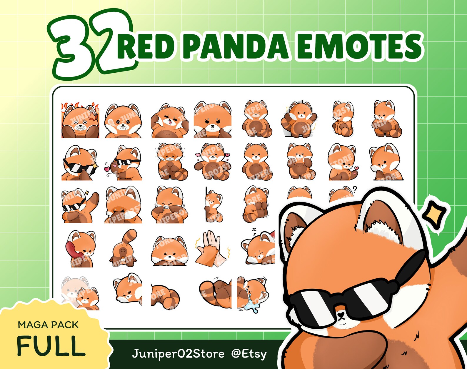 Red Panda Emotes Full Mega Pack 32 Emotes Red Panda Chibi - Etsy
