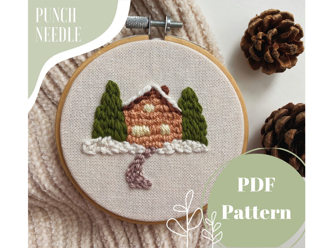 Winter Cabin Punch Needle Embroidery Pattern Easy Printable Template ...