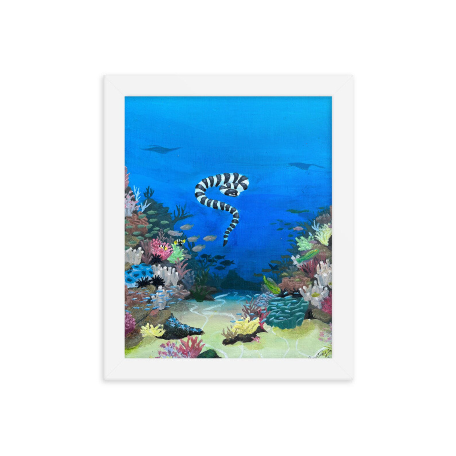 Banded Sea Krait No.1 Art Print, Coral Reef Painting, Sea Snake, by ...