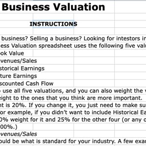 Business Valuation Excel Worksheet Template - Etsy