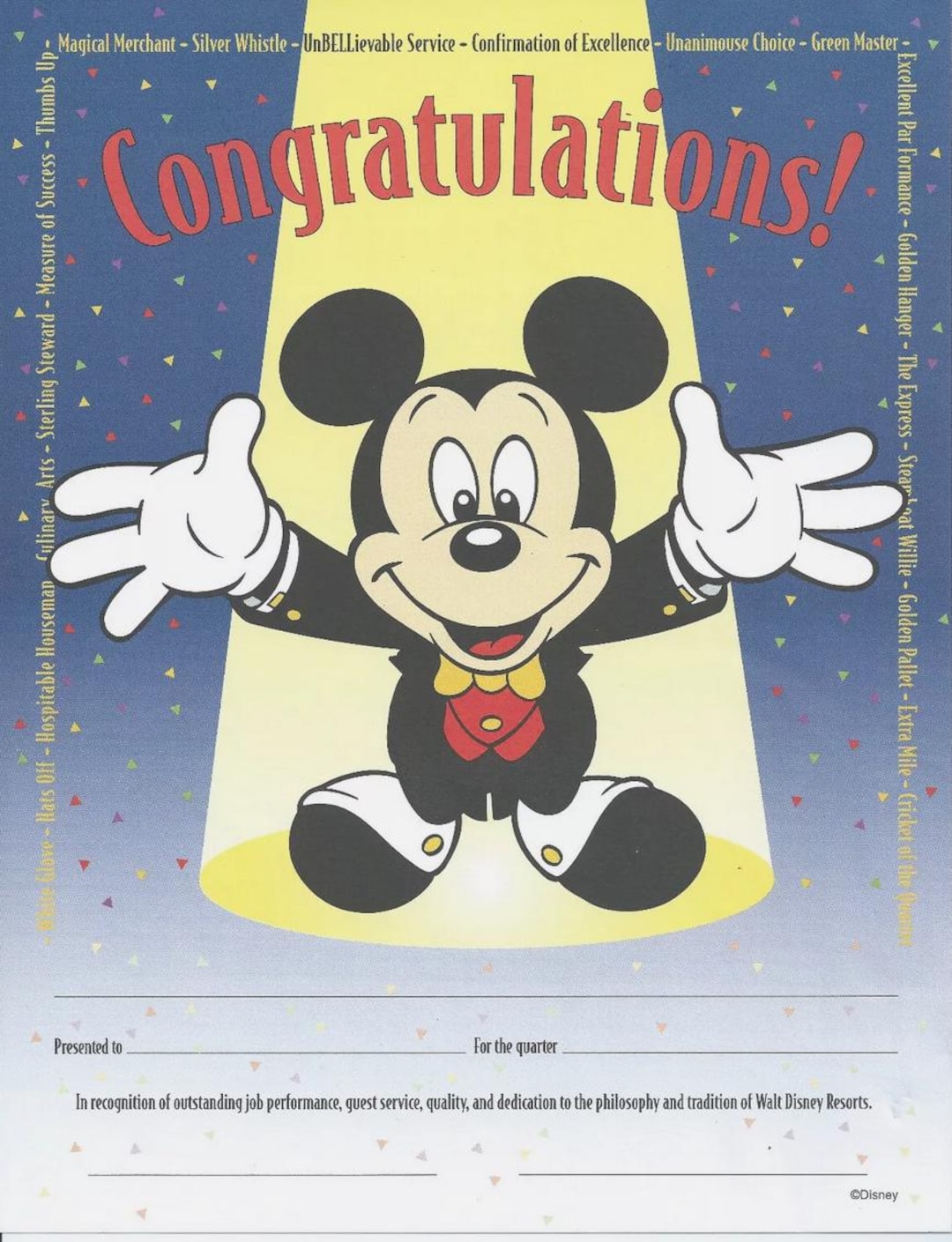 Disney Mickey Mouse Congratulations! Certificate for Job Performance ...