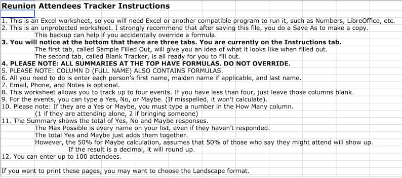 Family Reunion Attendees Planner Tracker Excel Spreadsheet Template ...
