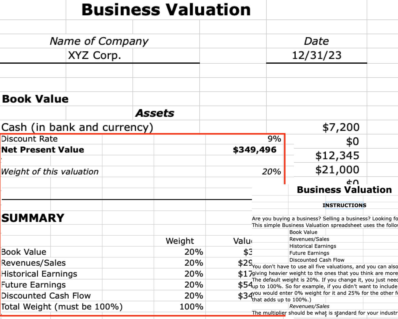 Business Valuation Excel Worksheet Template - Etsy