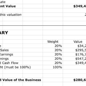 Business Valuation Excel Worksheet Template - Etsy