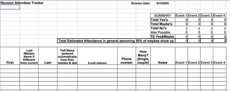 Family Reunion Attendees Planner Tracker Excel Spreadsheet Template ...