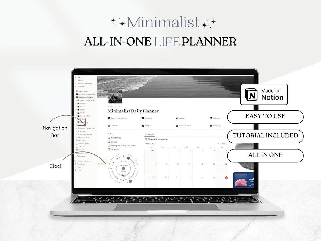 Notion Template | Minimalist Notion Planner | Notion Life Planner ...