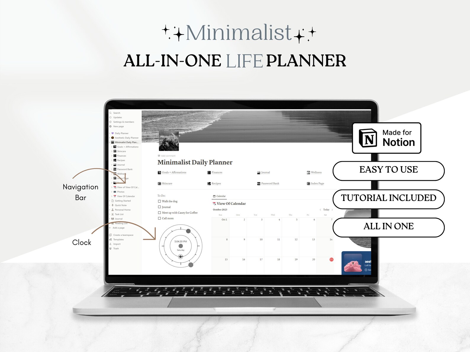 Notion Template Minimalist Notion Planner Notion Life - Etsy