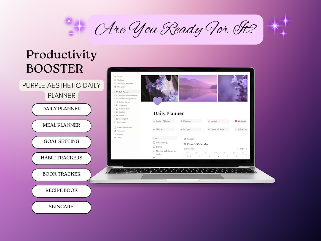 Purple Aesthetic Notion Planner | Notion Template | All in One Notion ...