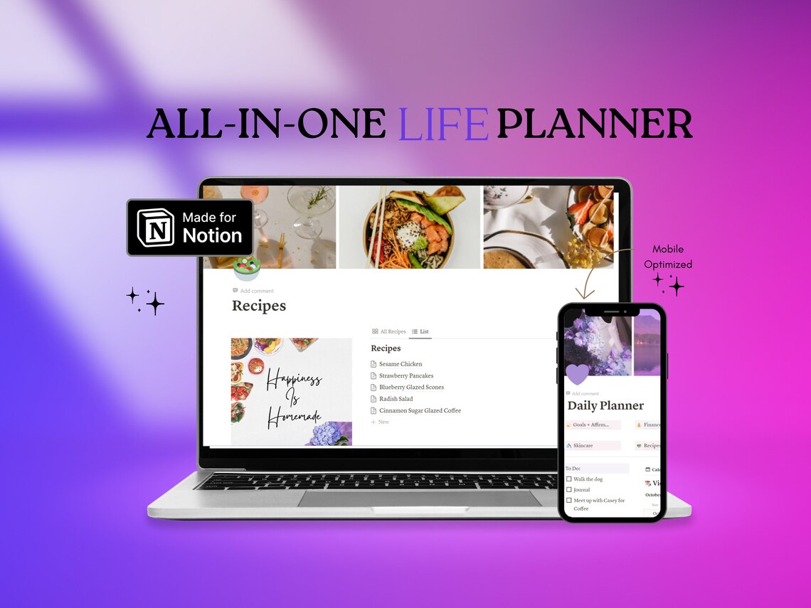 Purple Aesthetic Notion Planner Notion Template All in One - Etsy
