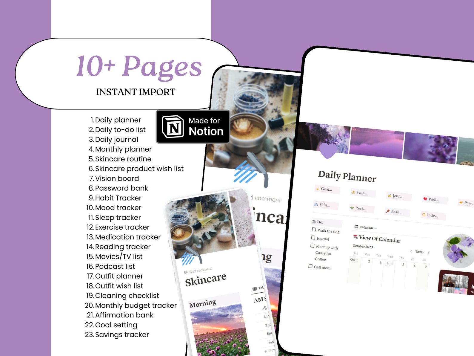 Purple Aesthetic Notion Planner | Notion Template | All in One Notion ...