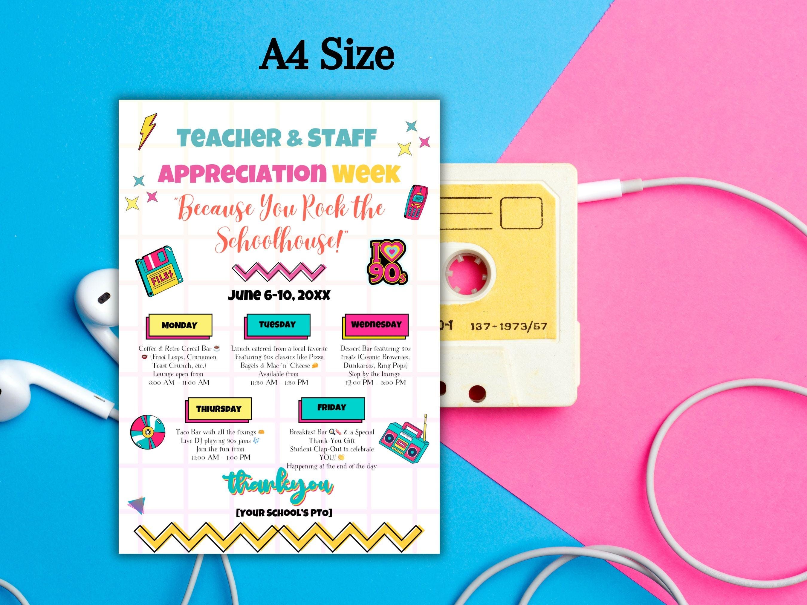 Editable Retro 90s Theme Teacher & Staff Appreciation Itinerary Flyer ...
