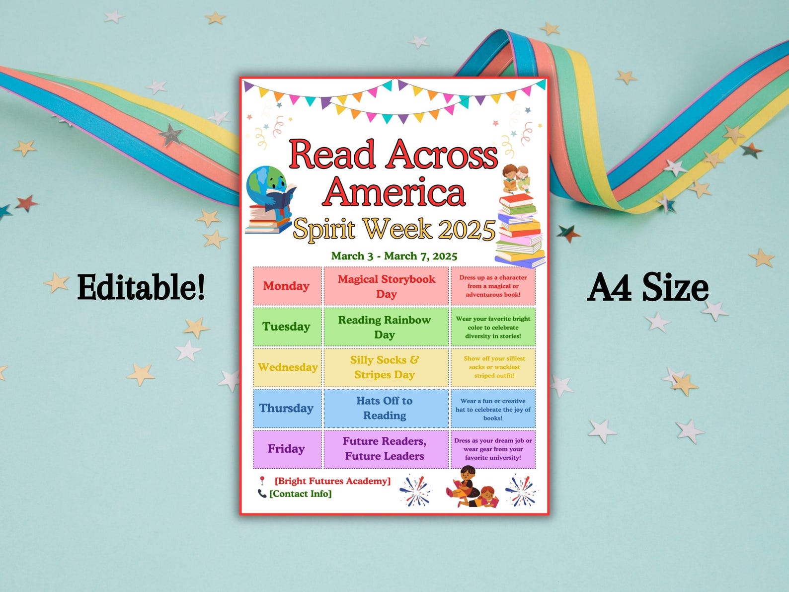 EDITABLE Read Across America Spirit Week Flyer 2025, School Literacy ...
