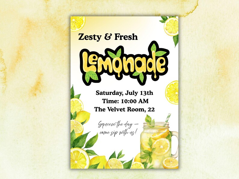 Lemonade Sale Flyer Template, Summer Fundraiser Poster, Printable ...