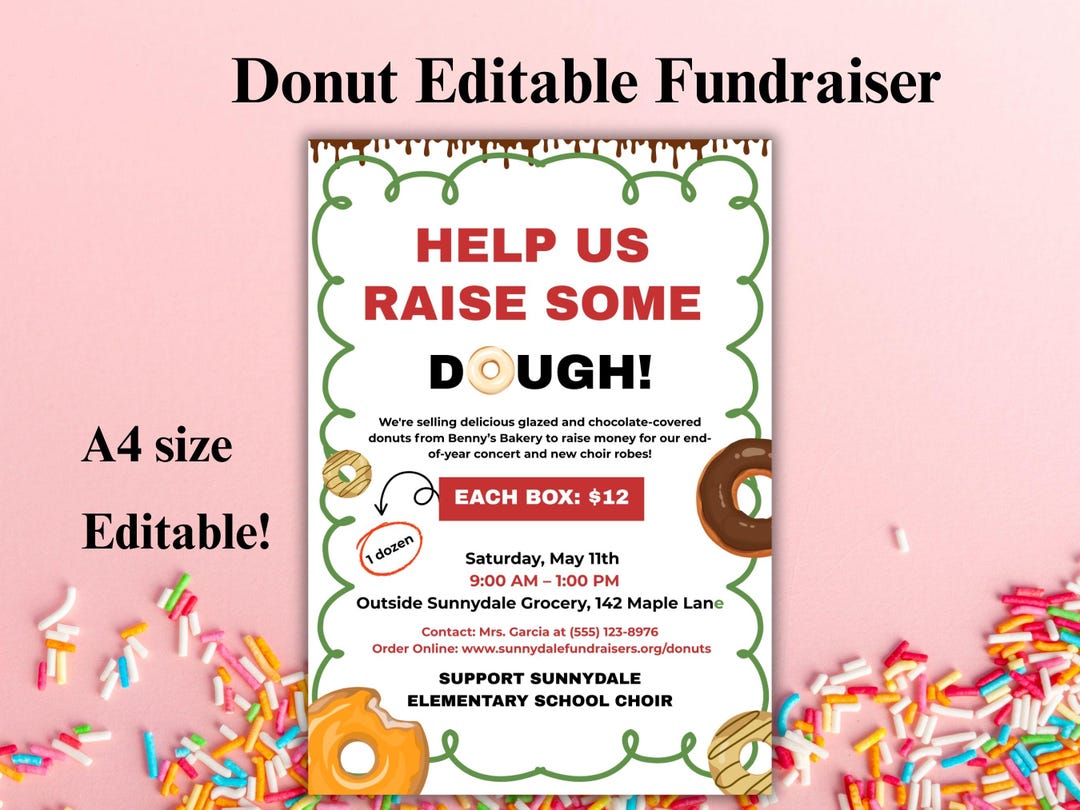Editable Donut-themed Fundraiser Flyer Template, Printable Sweet Treat ...