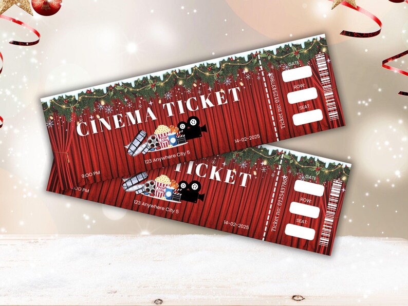 Editable Christmas Movie Night Ticket Template | Printable Holiday ...